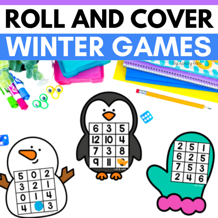 Roll and Cover + Roll and Add Winter Math Games - Just Reed & Play
