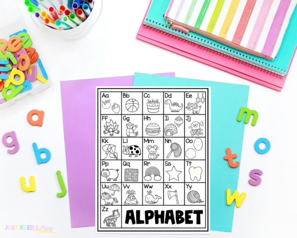 alphabet chart for preschool summer review - Just Reed & Play